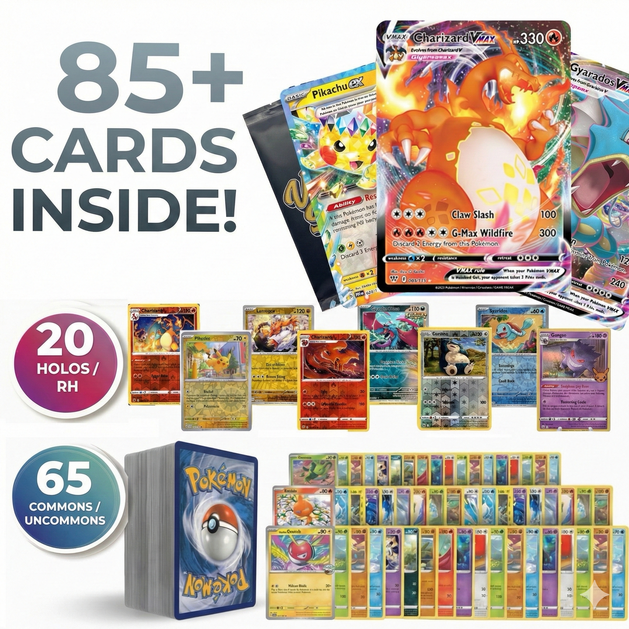 💥🔥 Pokémon Triple Boom Mystery Pack – 3 Hits + 20 Holo/RH Cards + 65 C ...